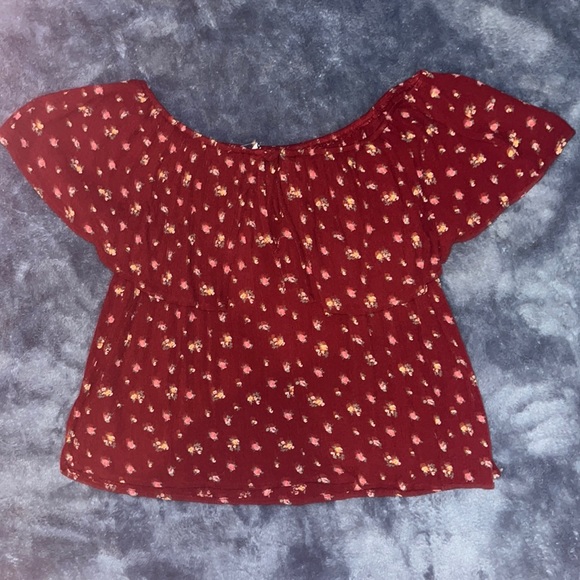 Hollister | Tops | Red With Little Flowers Flowy Off Shoulder Top ...